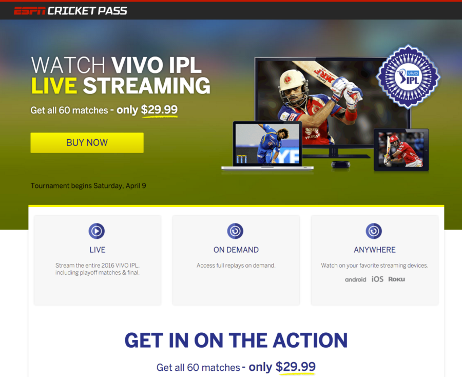 Cricket fans score with ESPN subscription-streaming service programming ...